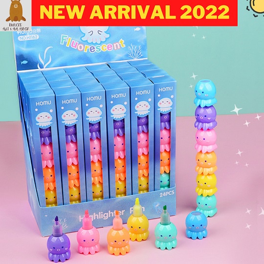 🔥READY STOCK🔥Stackable Octopus Highlighter Pen 5 colours set School ...
