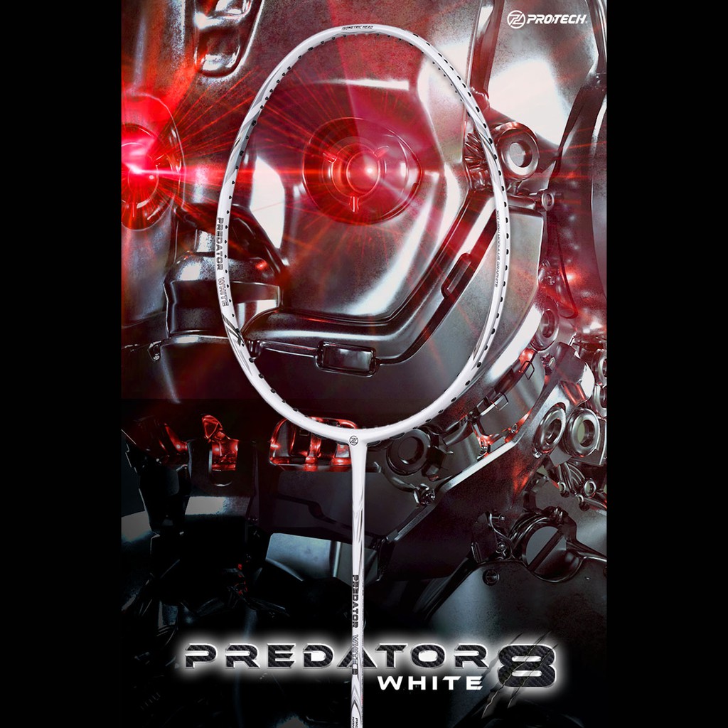 Protech PREDATOR WHITE 8 High End Racket (MAX 35LBS)(FREE STRING+GRIP ...