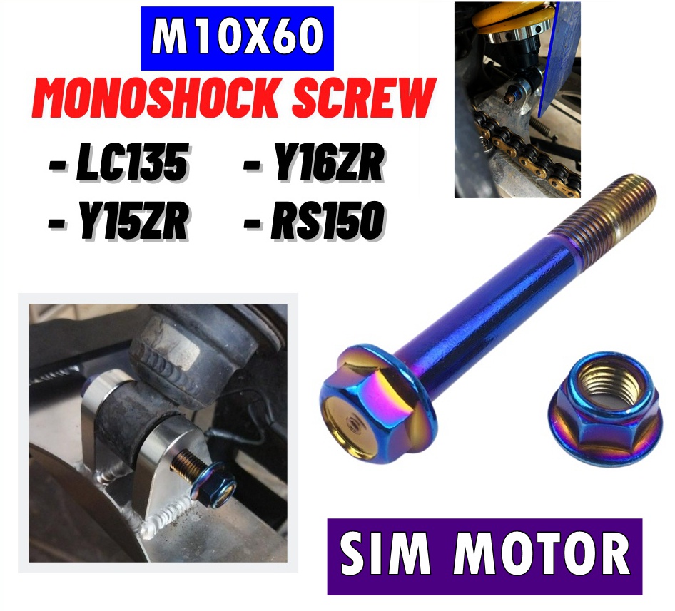 Y16ZR Y15ZR LC135 RS150 RSX150 60MM SCREW SKRU MONOSHOCK TITANIUM GOLD YAMAHA Y16 Y15 LC ...