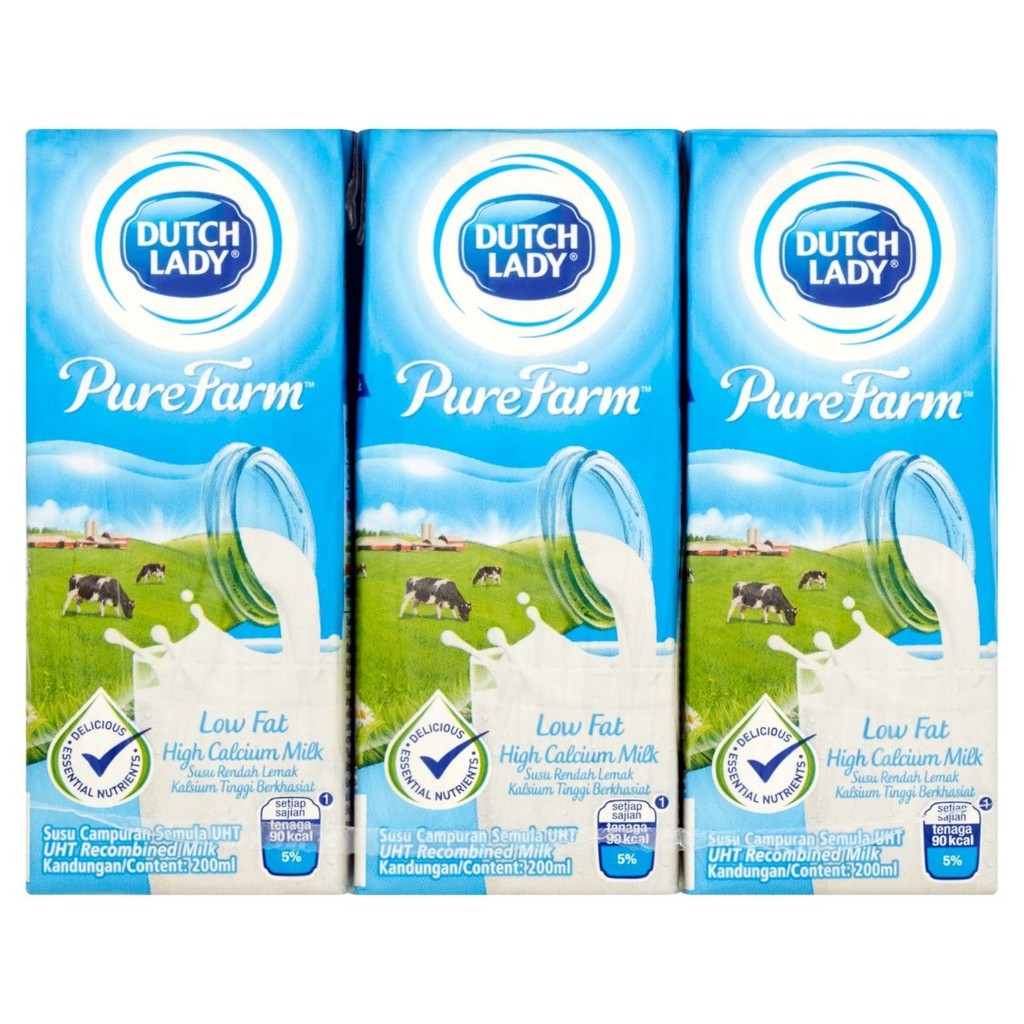 Dutch Lady Pure Farm Low Fat UHT Milk 200ml x 6 | Shopee Malaysia