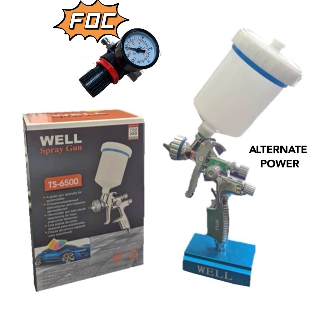 WELL TS6500 PAINT SPRAY GUN 1.4mm GRAVITY FOC AIR REGULATOR | Shopee ...