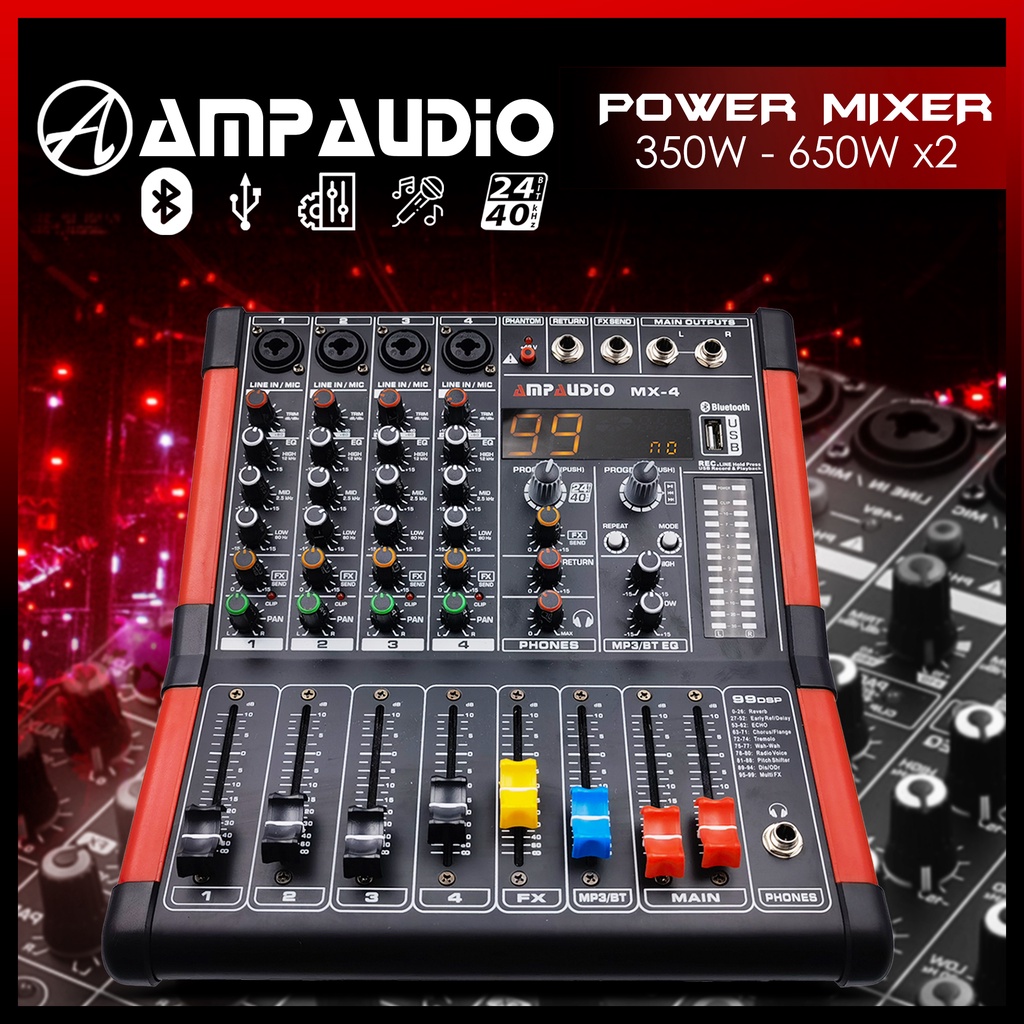 AmpAudio Powered Mixer 2x350W 4 Channel MX-4 Karaoke professional ...