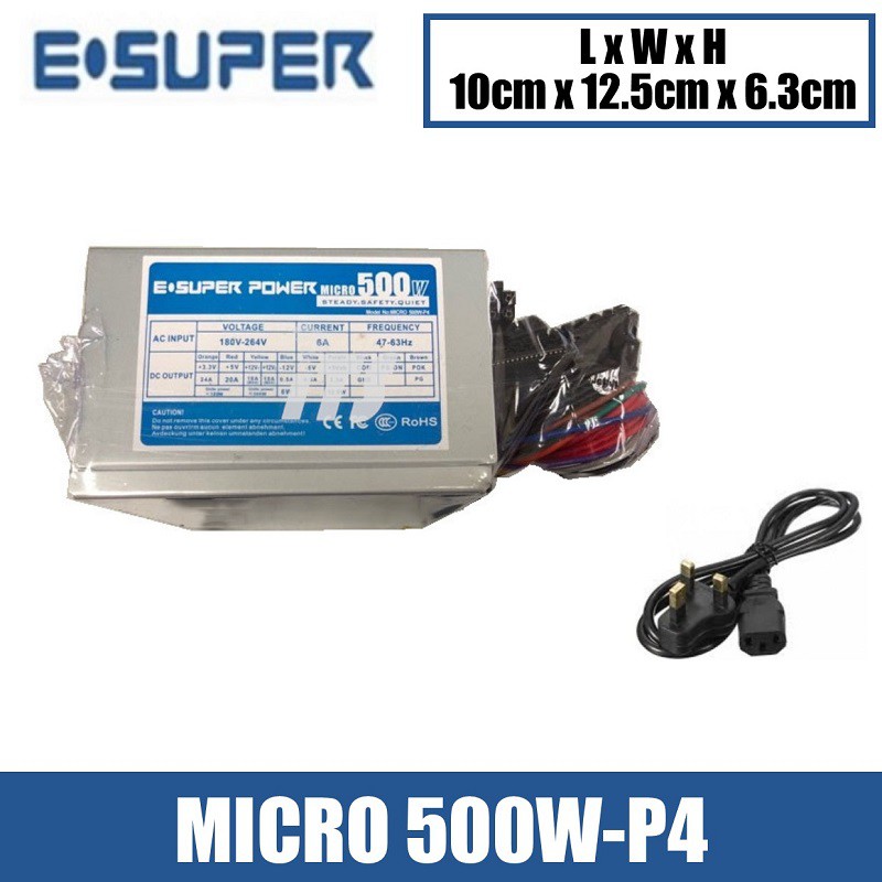 500W Micro ATX Power Supply Unit (10cm x 12.5cm x 6.3cm) - (Black/White ...