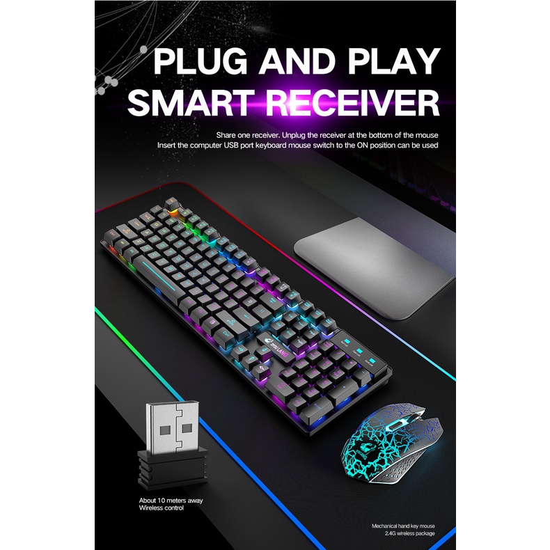 freeWolf T3 wireless Keyboard and wireless mouse set Gaming Set ...