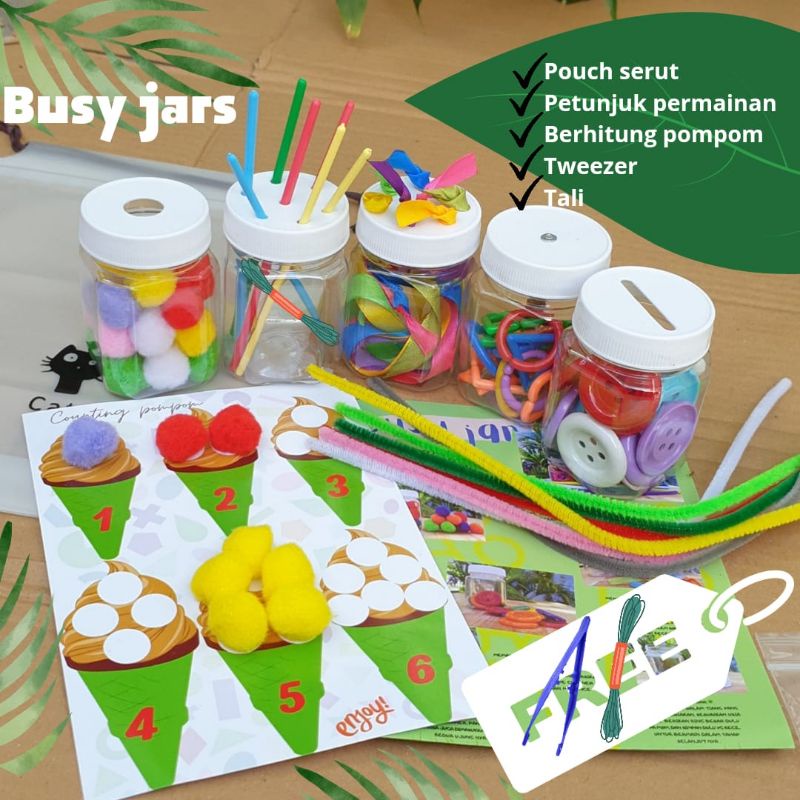 PUTIH Busy JAR (White Lid) busyjar busy jars premium Educational toys ...