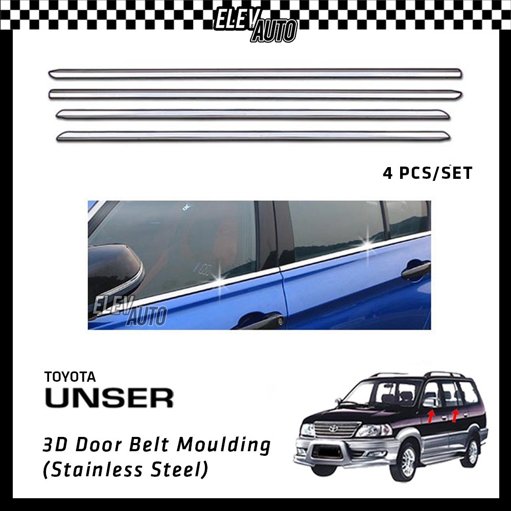 Toyota Unser Chrome Lining Door Belt Moulding 3D Stainless Steel Window ...