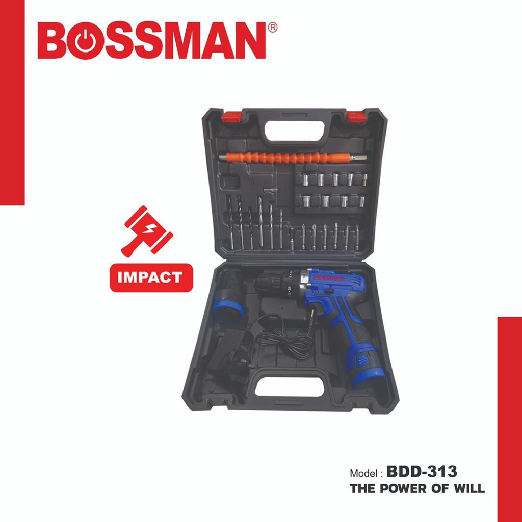 BOSSMAN BDD-313/BDD313/NJSTAR Cordless Impact 12V Drill with 24pcs ...