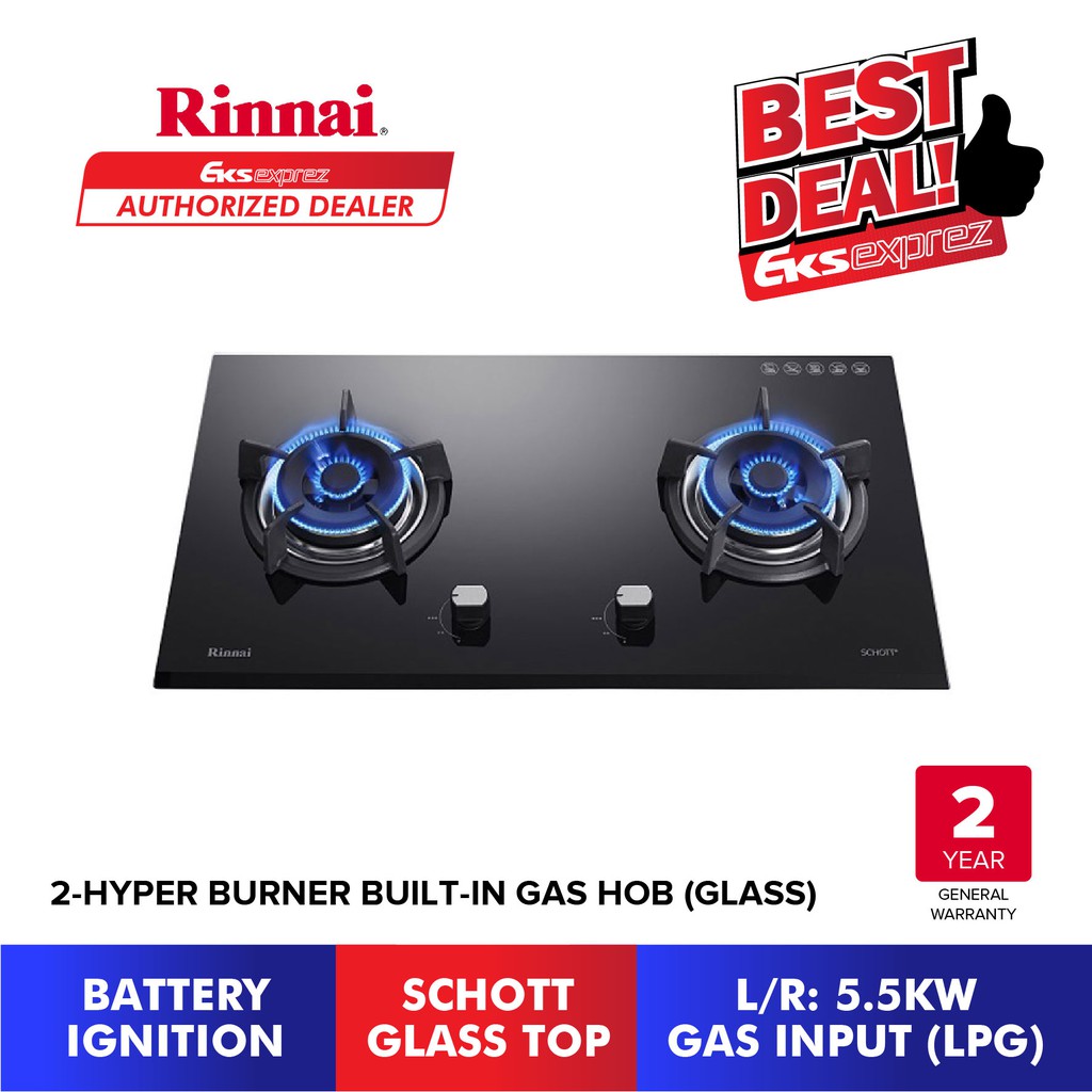 Rinnai 2-Hyper Burner Built-in Gas Hob Glass (77cm) RB-72G | Shopee Malaysia