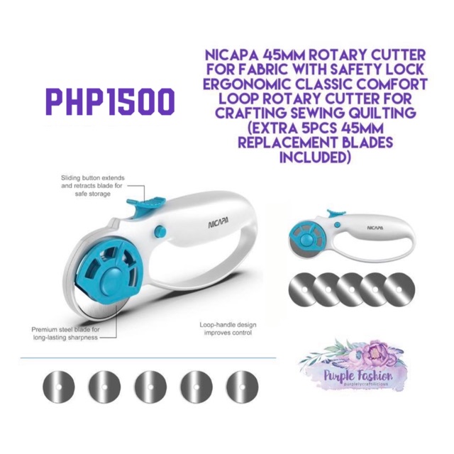 NICAPA 45mm Rotary Cutter for Fabric with Safety Lock Ergonomic Classic ...