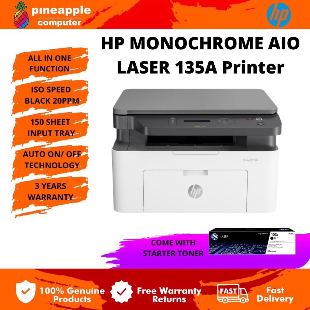 HP Laserjet 135A (Replacement of M28A) World Smallest Laser All-In-One Printer - Print /Scan ...