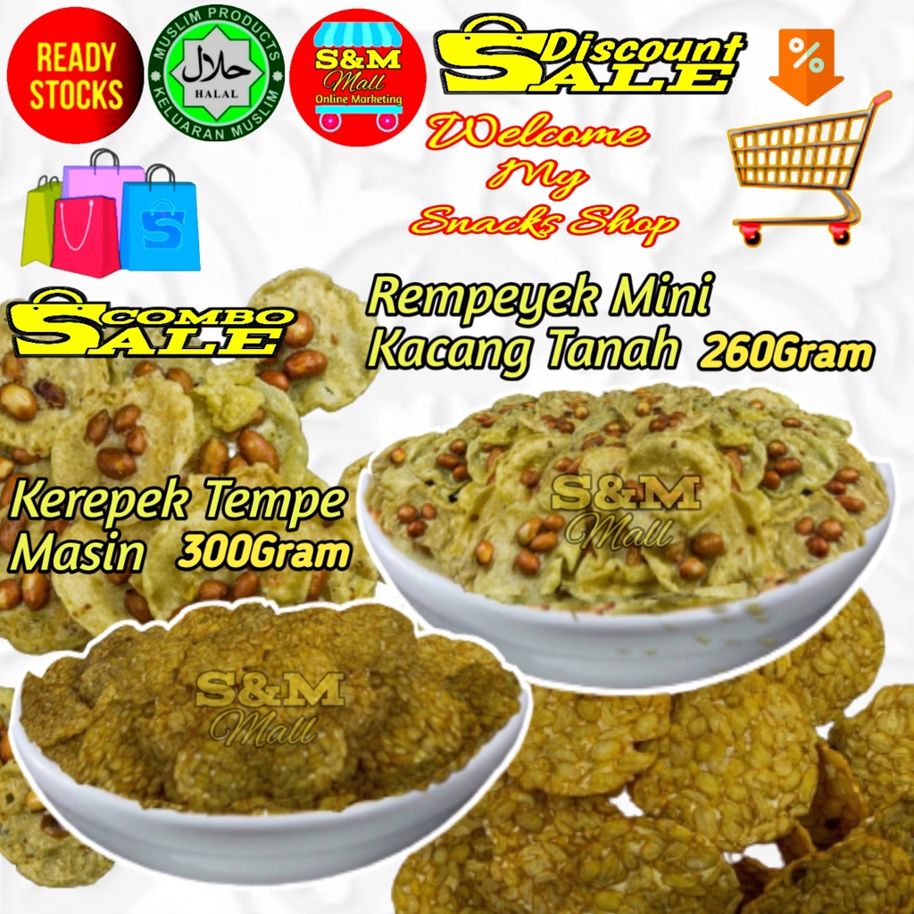(Ready Stock) Combo Package, Kerepek Tempe Masin & Rempeyek Mini Kacang ...