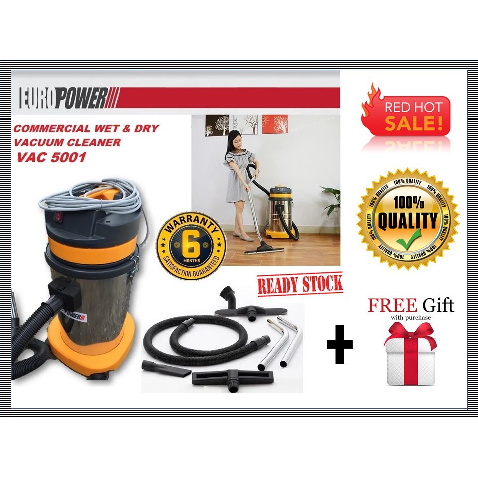 EUROPOWER VAC5001 INDUSTRIAL HEAVY DUTY WET & DRY VACUUM CLEANER 30L ...