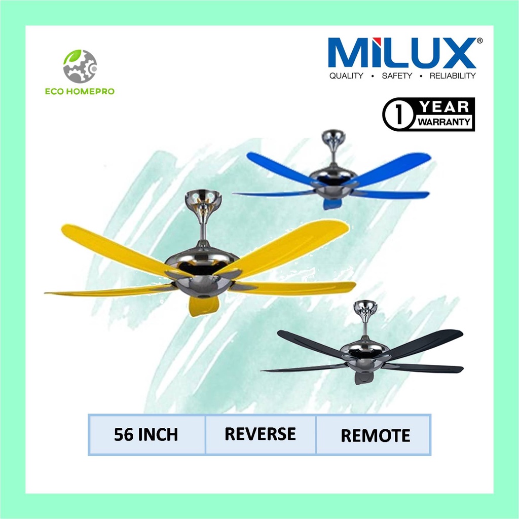 Milux 56" 5 Blade Ceiling Fan with Remote MCF-E139 (Black/Red/Yellow ...
