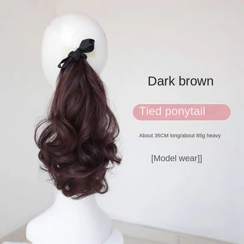 Women's ponytail wig long curly hair strap-type pear flower fake ...
