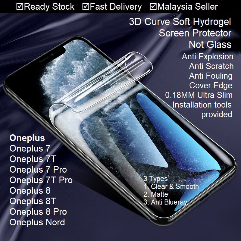 Oneplus 8 Pro 8T 7 Pro 7T Pro Nord 1+ 3D Curved Soft Hydrogel Screen ...