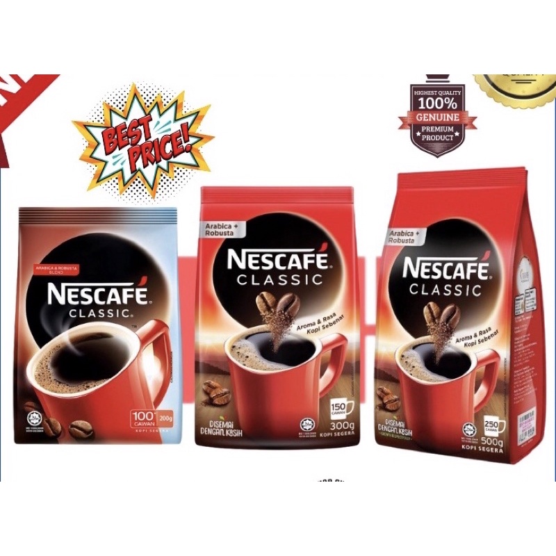 NESTLE NESCAFE CLASSIC 50GM/100GM/200GM/300GM/500GM COFFEE (HALAL ...