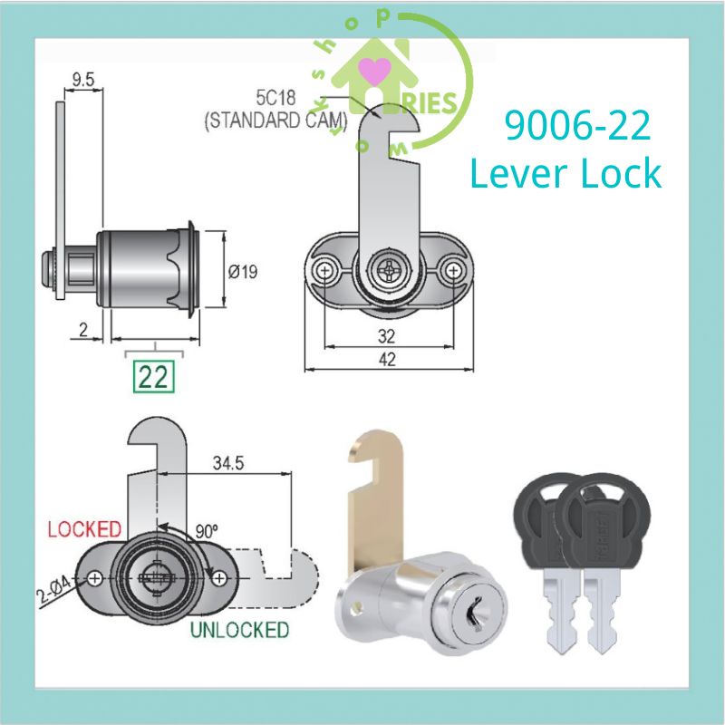 TARGET LEVER LOCK 9006-22 cabinet lock locker lock safety box drawer ...