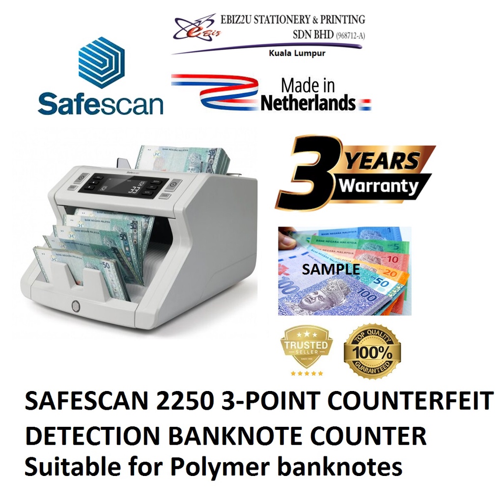 SAFESCAN 2250 3-POINT COUNTERFEIT DETECTION BANKNOTE COUNTER - Suitable ...