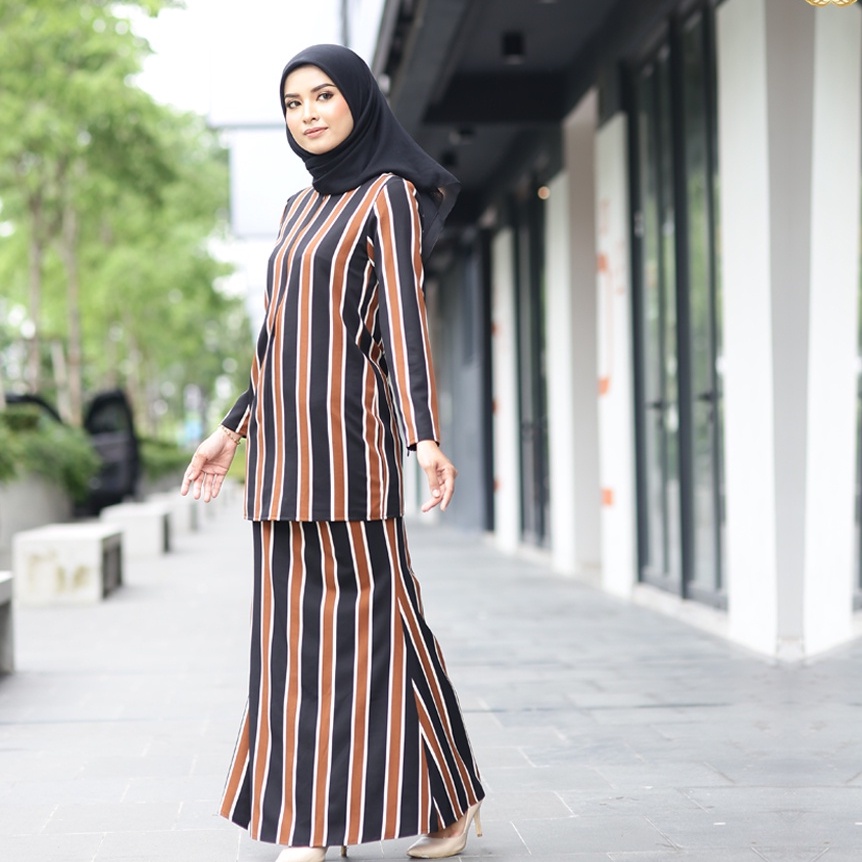 Rina Stripe Printed Baju Kurung Modern Nursing Friendly | Shopee Malaysia