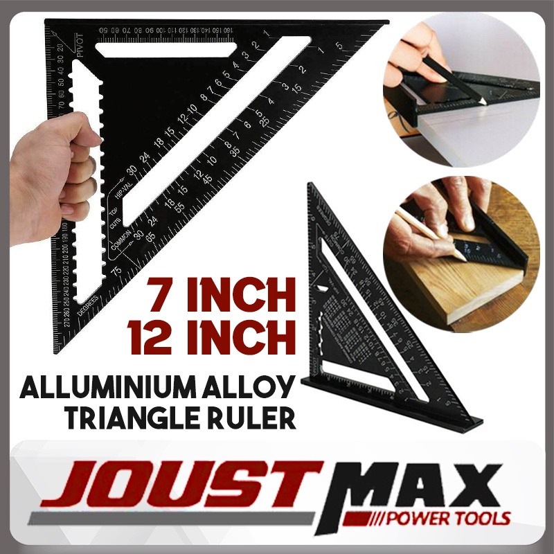 BLACK 7" / 12" ALLUMINIUM ALLOY METRIC TRIANGLE RULER ANGLE RULER ...
