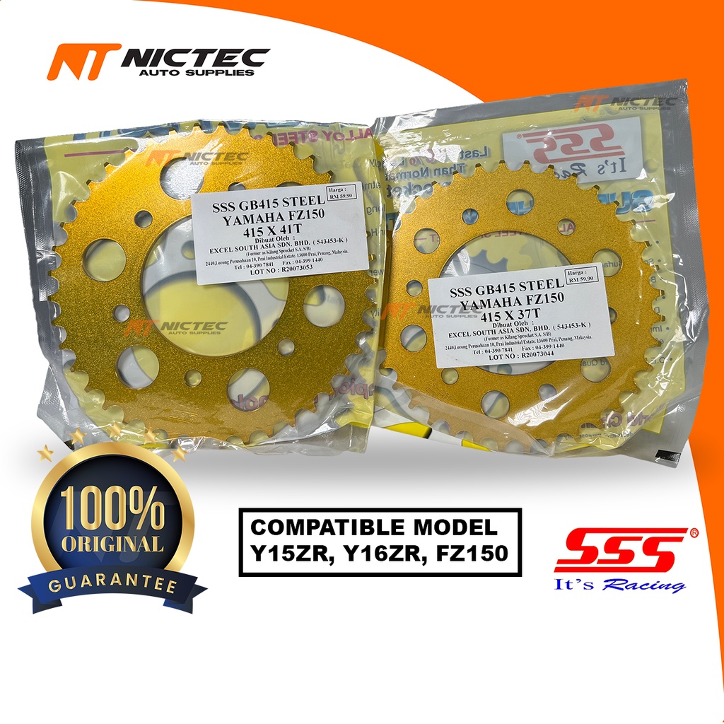 SSS YAMAHA Y15ZR/FZ150 RACING GB 415 STEEL SPROCKET 100% ORIGINAL (37T ...