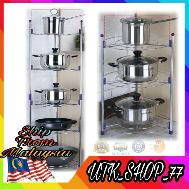 3/5 Layer Flower Style Pan Pot Organizer Stainless Steel Storage Rack ...