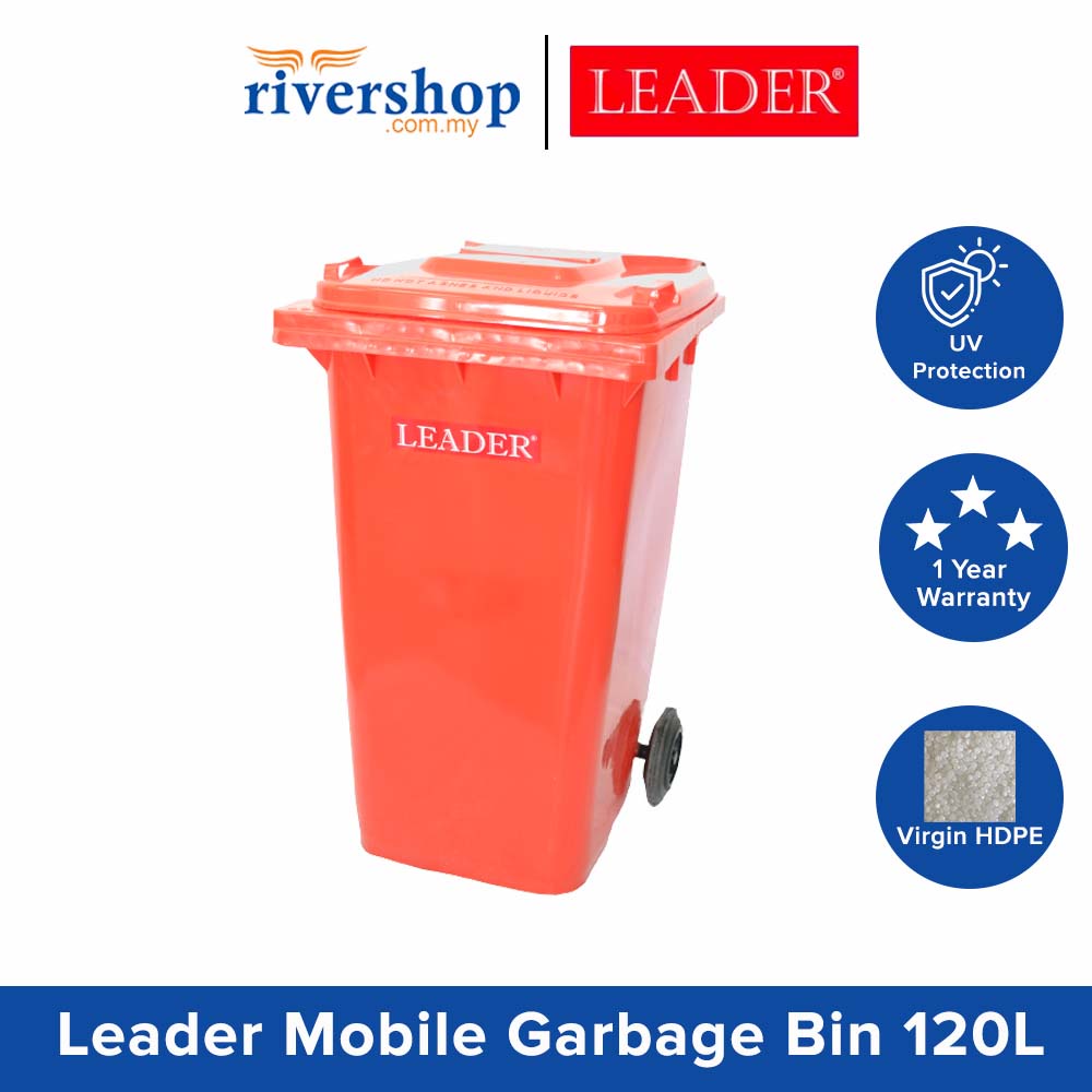 LEADER 120L Mobile Garbage Bin/ Plastic Dustbin/ Rubbish Bin Trash Can ...