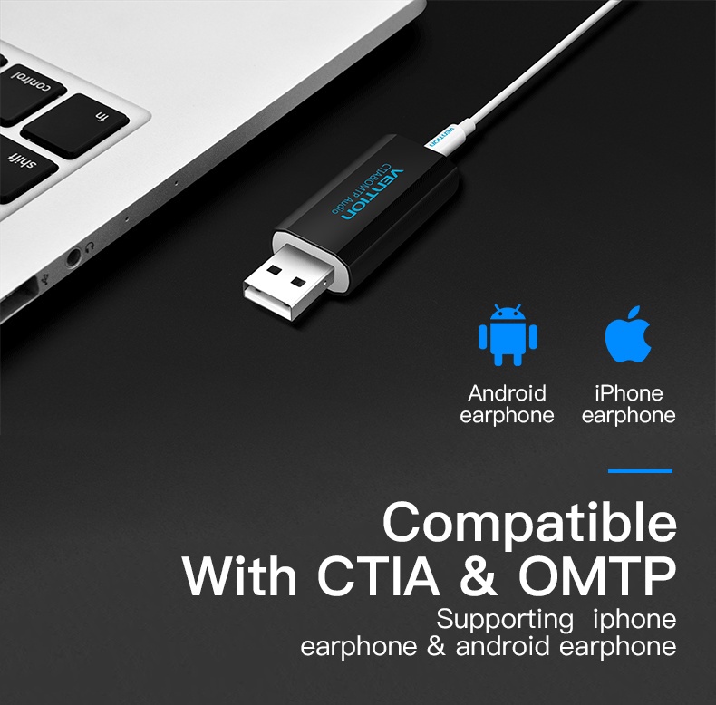 Vention 2-in-1 USB Audio Adapter, Plug and Play Sound Card with 3.5mm ...