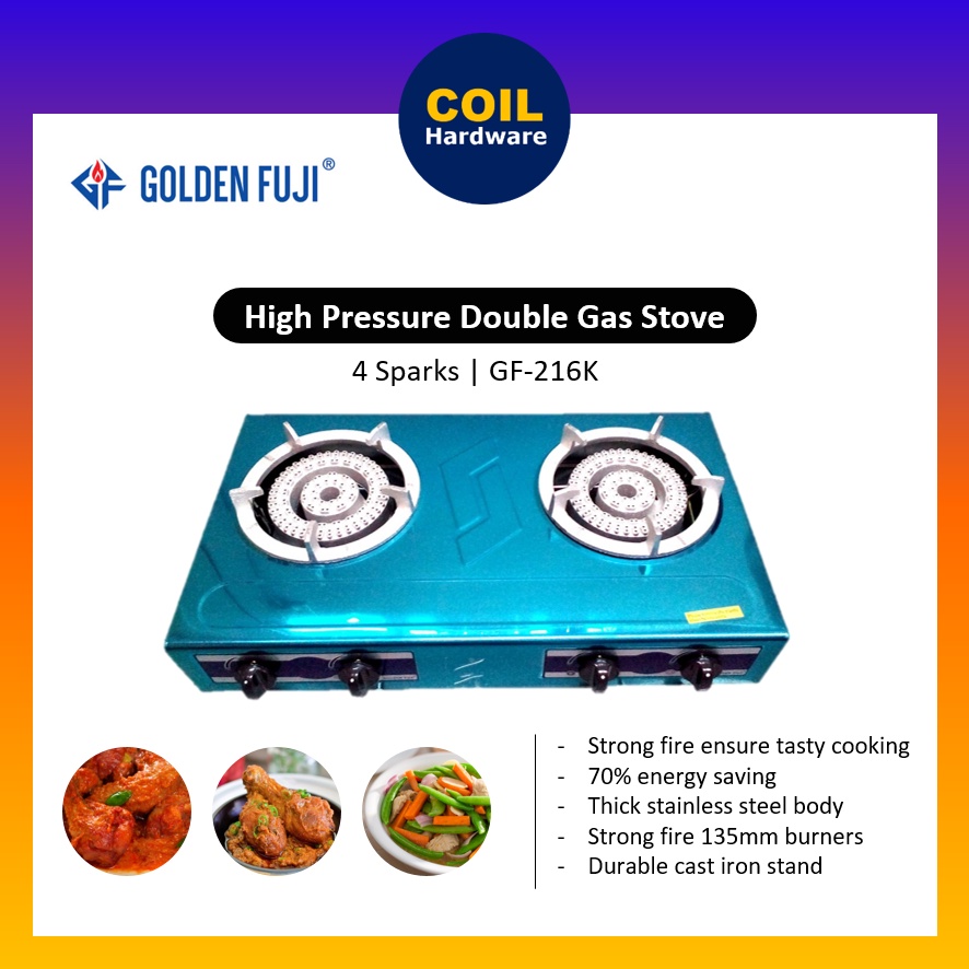 🔥GOLDEN FUJI 🍲 GF-216K / GF-1313 Heavy Duty Double Dapur Gas Stove ...