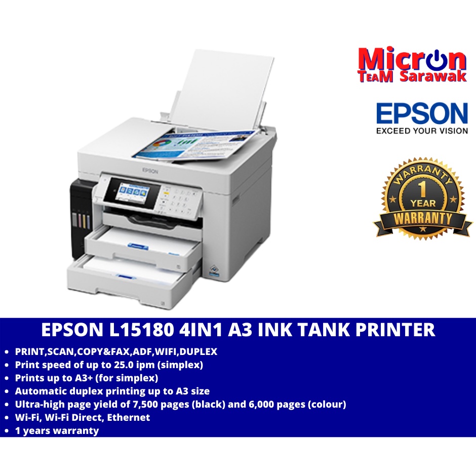 Epson EcoTank L15180 A3 Wi-Fi Duplex Multi-Function Ink Tank Printer ...