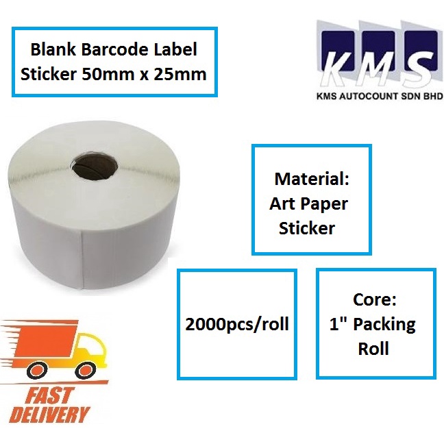 Blank Barcode Label Sticker 50mm x 25mm (2000pcs/roll) | Shopee Malaysia
