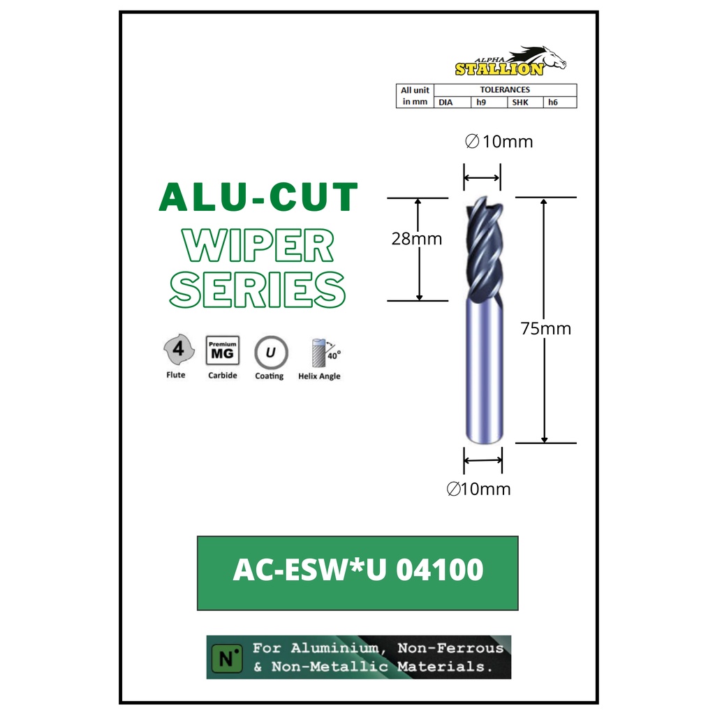 4-F SOLID CARBIDE SQUARE END MILL (ALU-CUT WIPER SERIES) DIA 3mm-12mm ...