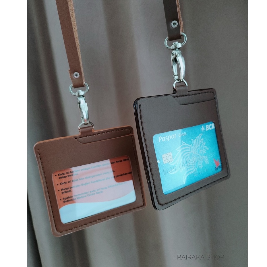 Name Tag leather id card holder Horizontal Lanyard Landscape | Shopee ...