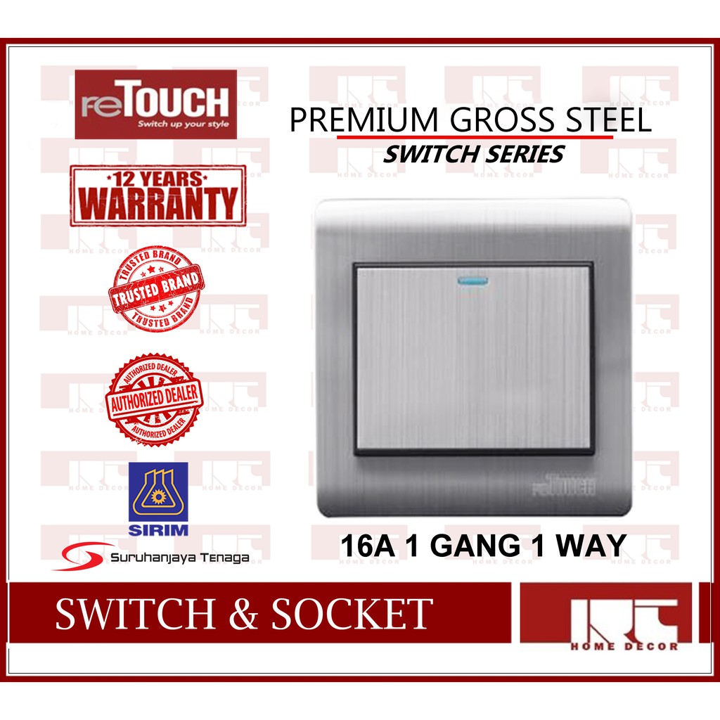 RETOUCH PREMIUM / WARM 16A 1 GANG 1 WAY WALL FRAMELESS SWITCH / GROSS ...