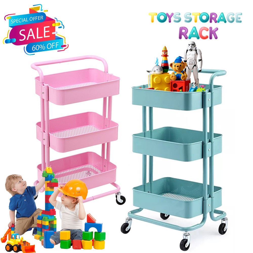 Innohut 3 Tiers Metal Kid Toy's Storage Rack with Handle Trolley Rack ...
