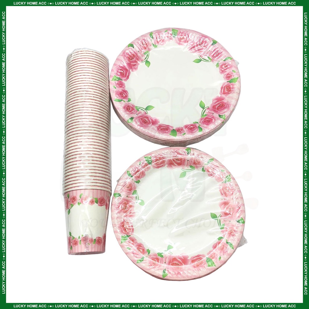 Ready Stock!!! 50pcs Paper Plate 8"/ 9" Paper Cup 9oz Disposable Rose ...
