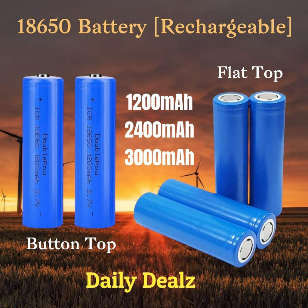 Flat & Button Top Rechargeable 18650 Lithium Ion 3.7V Battery [1200mAh ...