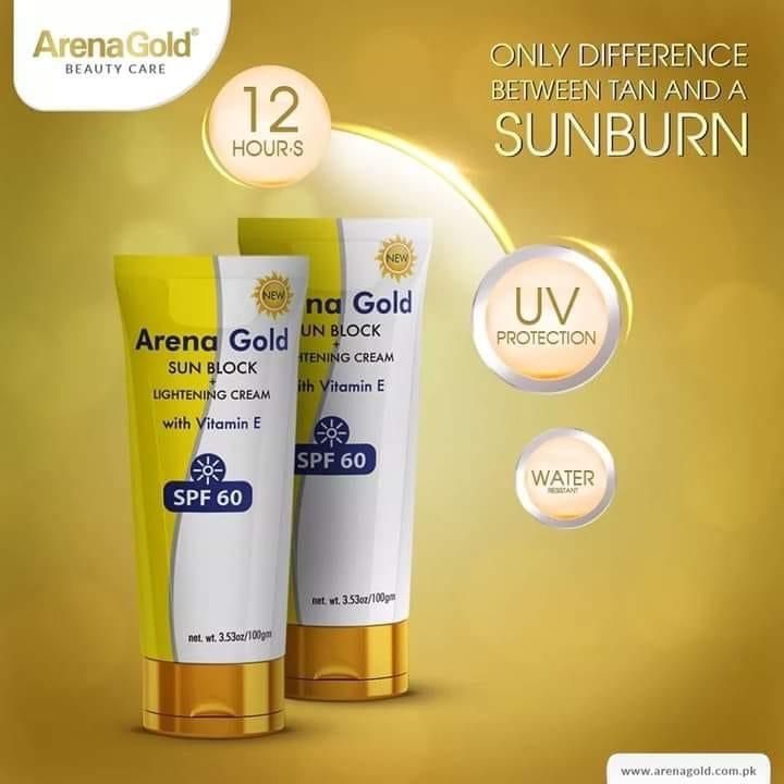 ARENA GOLD SUN BLOCK LIGHTENING CREAM SPF 60 100 ML | Shopee Malaysia