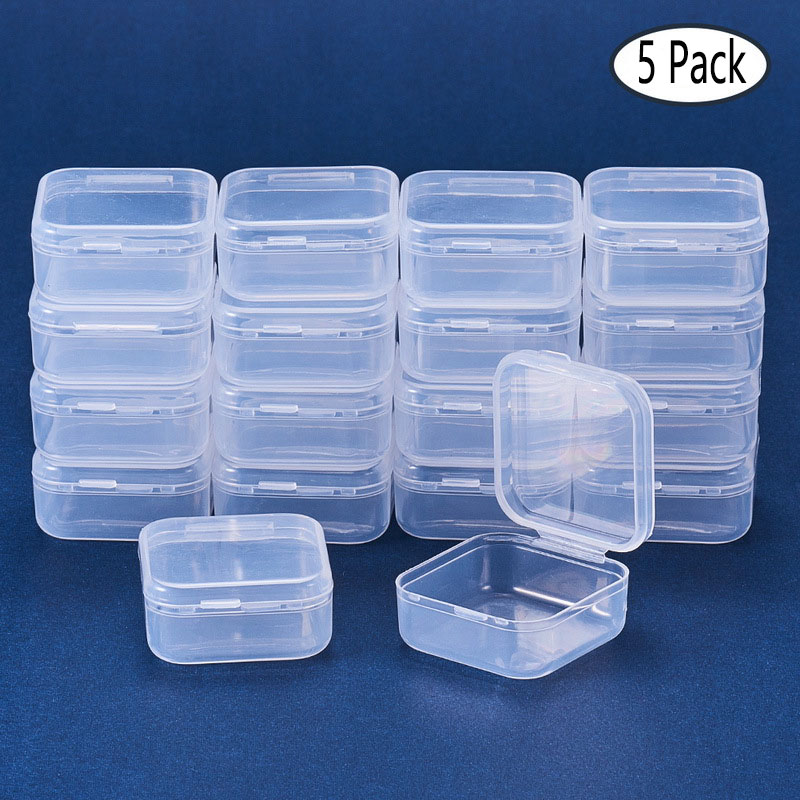 5Pcs Small Boxes Square Transparent Plastic Jewelry Storage Case Finishing Container Packaging ...
