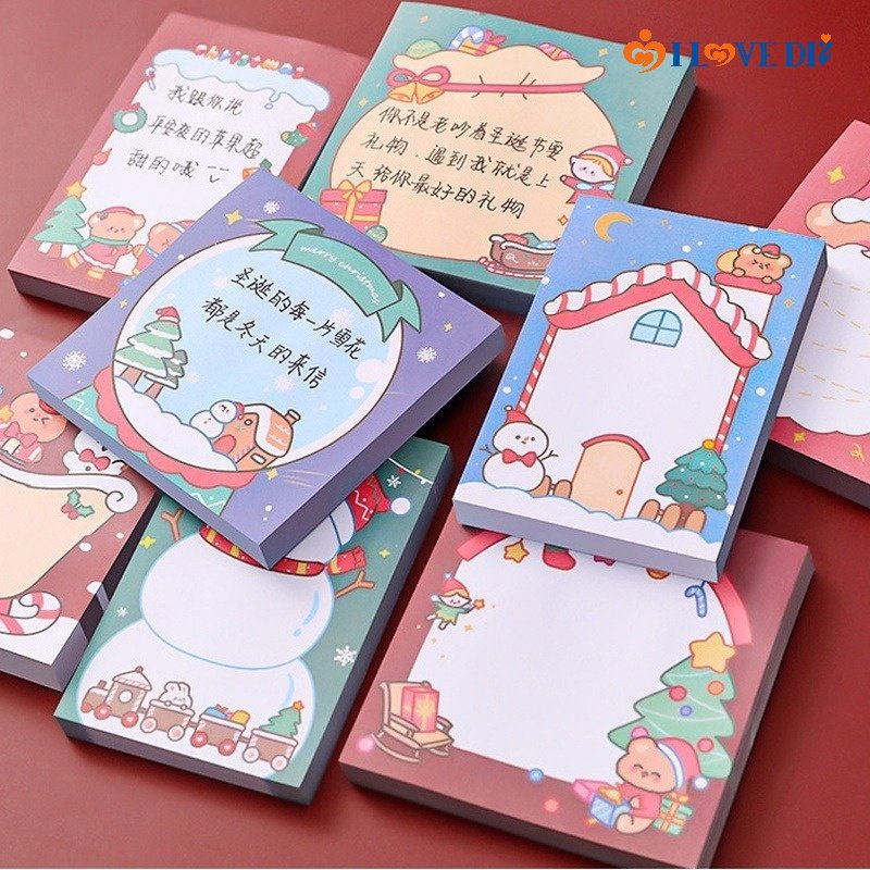 50 Sheets Cute Cartoon Xmas Sticky Notes/ Christmas Message Notes ...