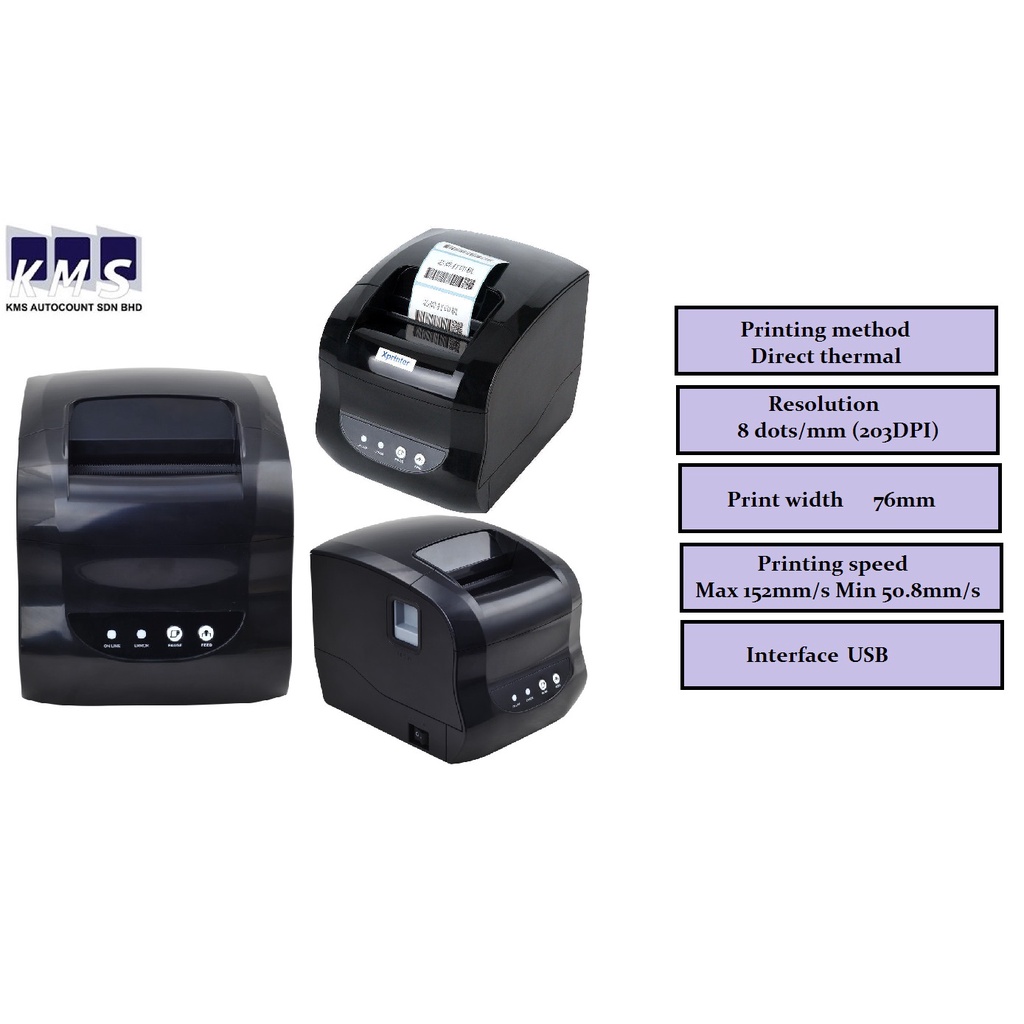 Barcode printer 365b Xprinter 365B Thermal Receipt Printer Bill POS ...