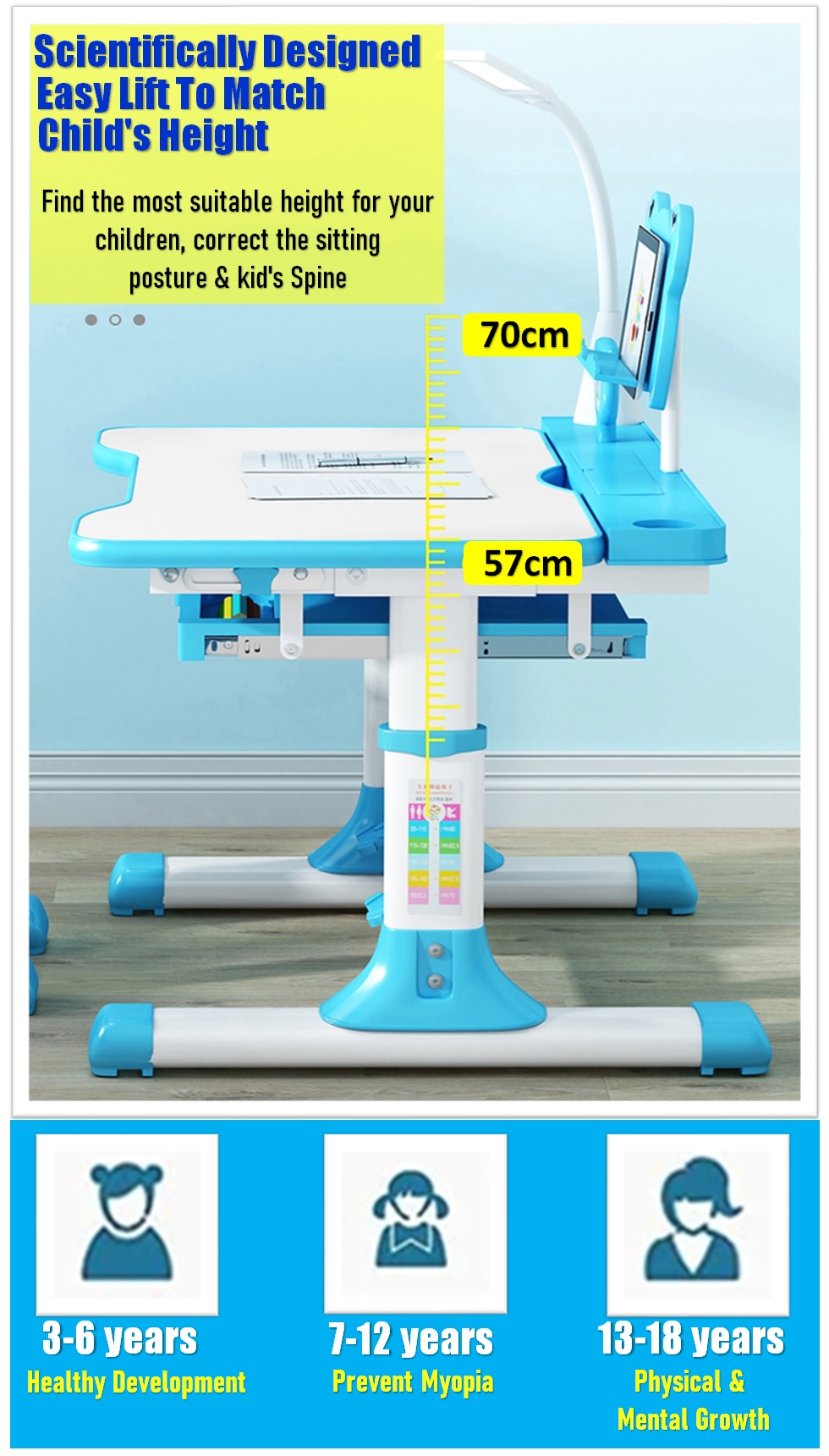 Kids Children Student Study Writing Reading Desk Table Ergonomic Study ...