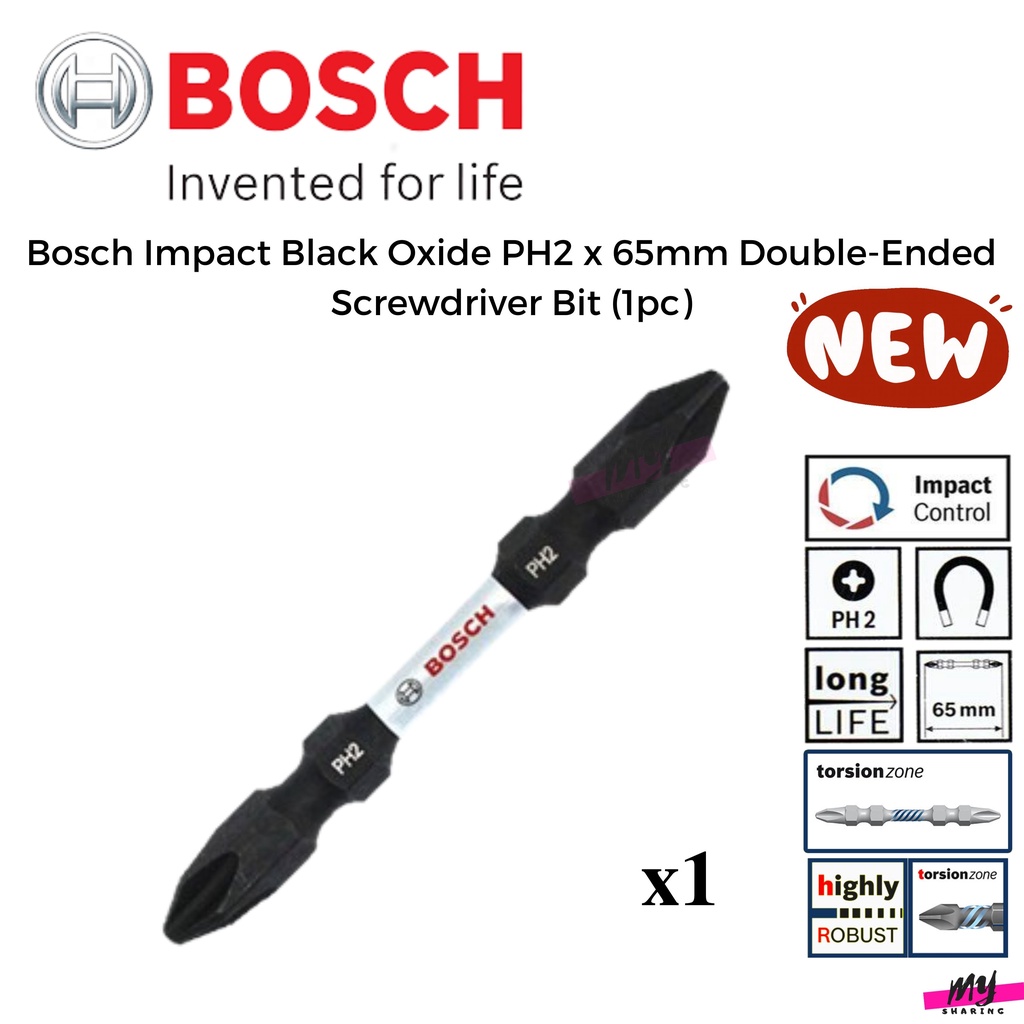 BOSCH Impact Black Oxide PH2 x 65mm Double-Ended Screwdriver Bit (1pc) | Shopee Malaysia