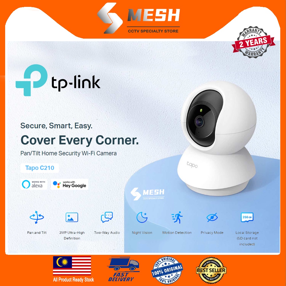 TP-Link Tapo C210 3MP Full HD Pan Tilt 360 Wireless Wifi Home Security Surveillance IP Camera ...