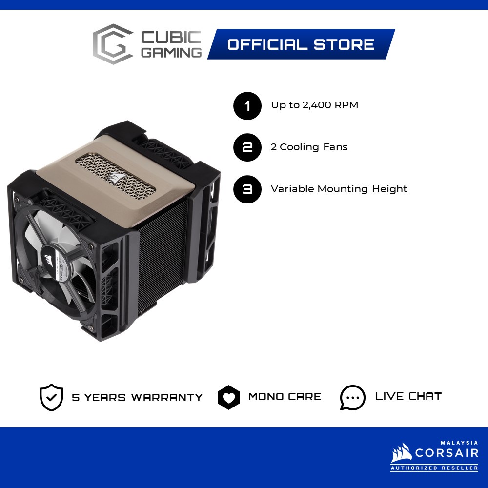 CORSAIR A500 High Performance Dual Fan CPU Cooler (2x ML120) with Pre-applied XMT50 Thermal ...