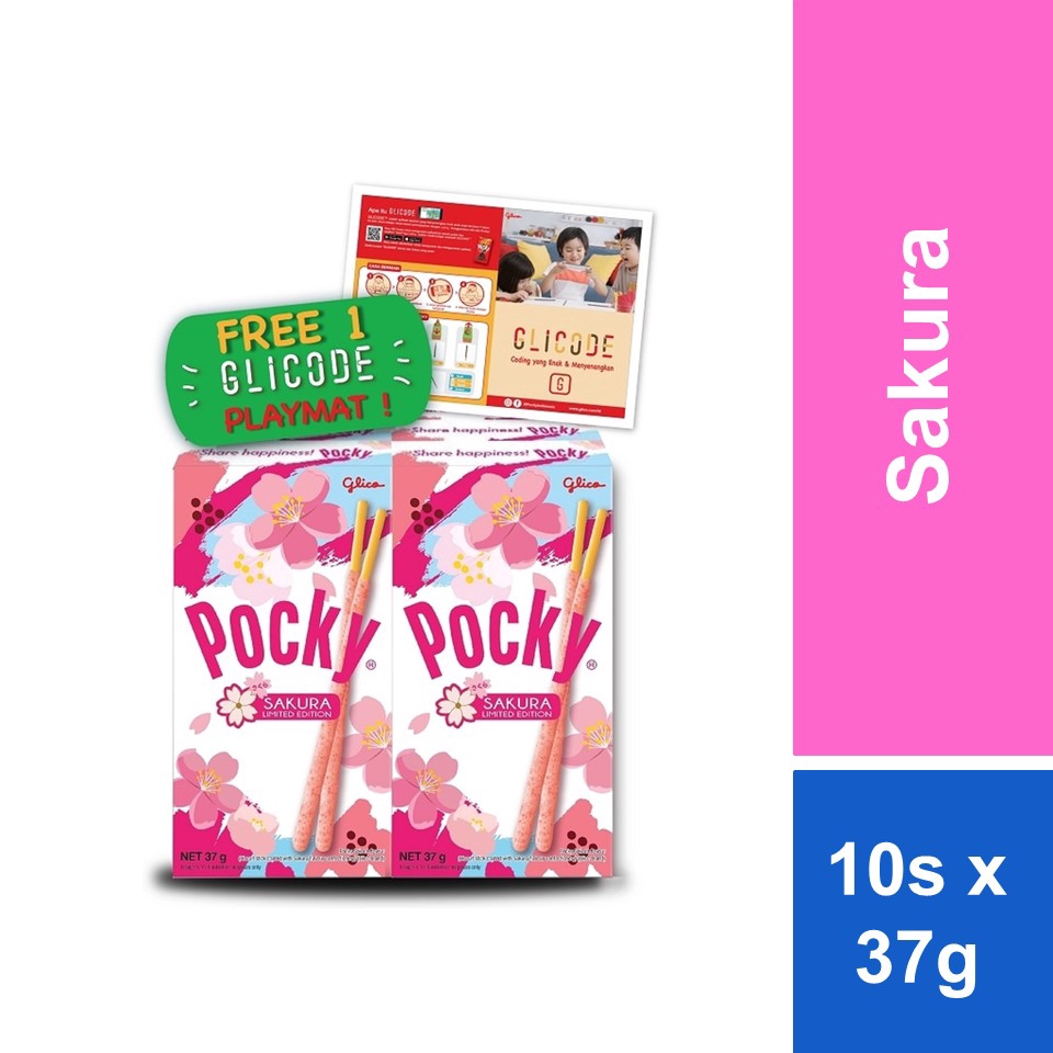 Glico Pocky Biscuit Stick 37g x 10s Sakura Limited Edition + Glicode Playmat | Shopee Malaysia