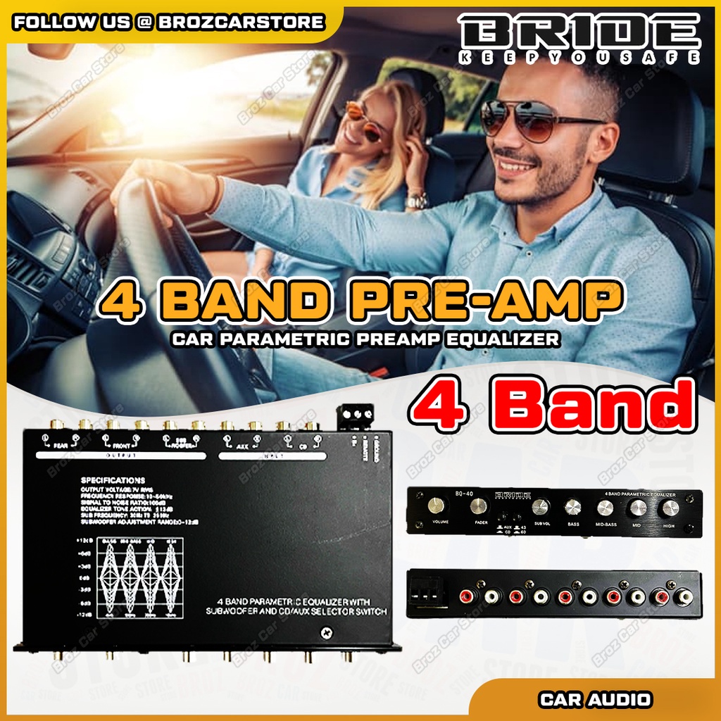 📢 4-Band Pre-Amp BRIDE Parametric Preamp With Subwoofer Output Suitable ...