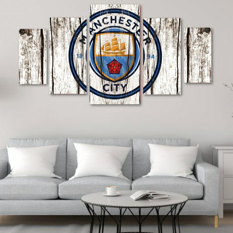 KAYU HIASAN DINDING Manchester City / The Citizen football club logo ...