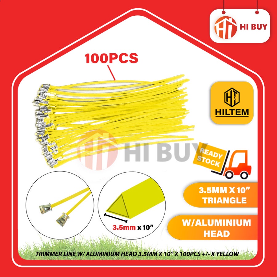TRIMMER LINE W/ALUMINIUM HEAD- TRIANGLE X 3.5MM X 10” +/- 100PCS/ TALI MESIN RUMPUT SEGI TIGA ...