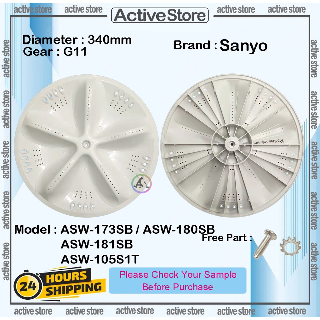 Sanyo Washing Machine Pulsator Plate 340MM Gear11 ASW-173SB ASW-180SB ...
